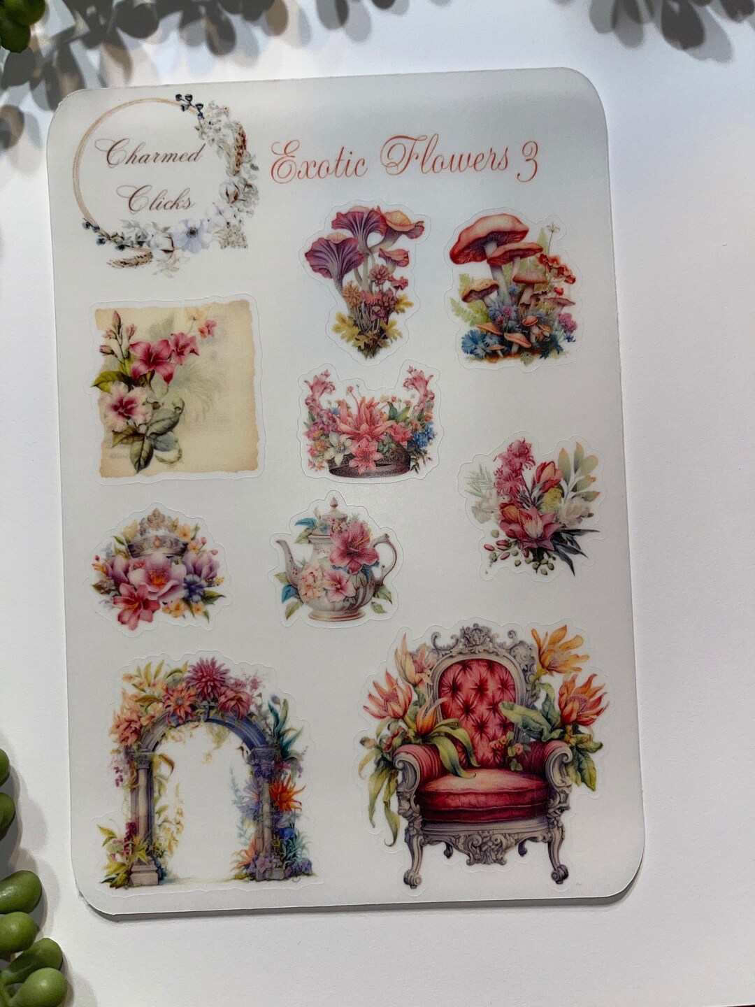 Exotic Flowers 3 Journal Sticker Sheet, Clear Frosted Matte Stickers ...