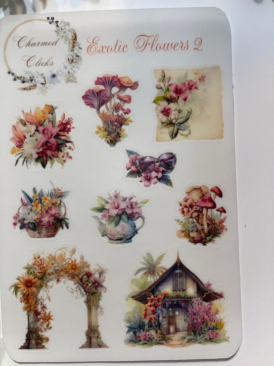 Exotic Flowers 2 Journal Sticker Sheet, Clear Frosted Matte Stickers ...