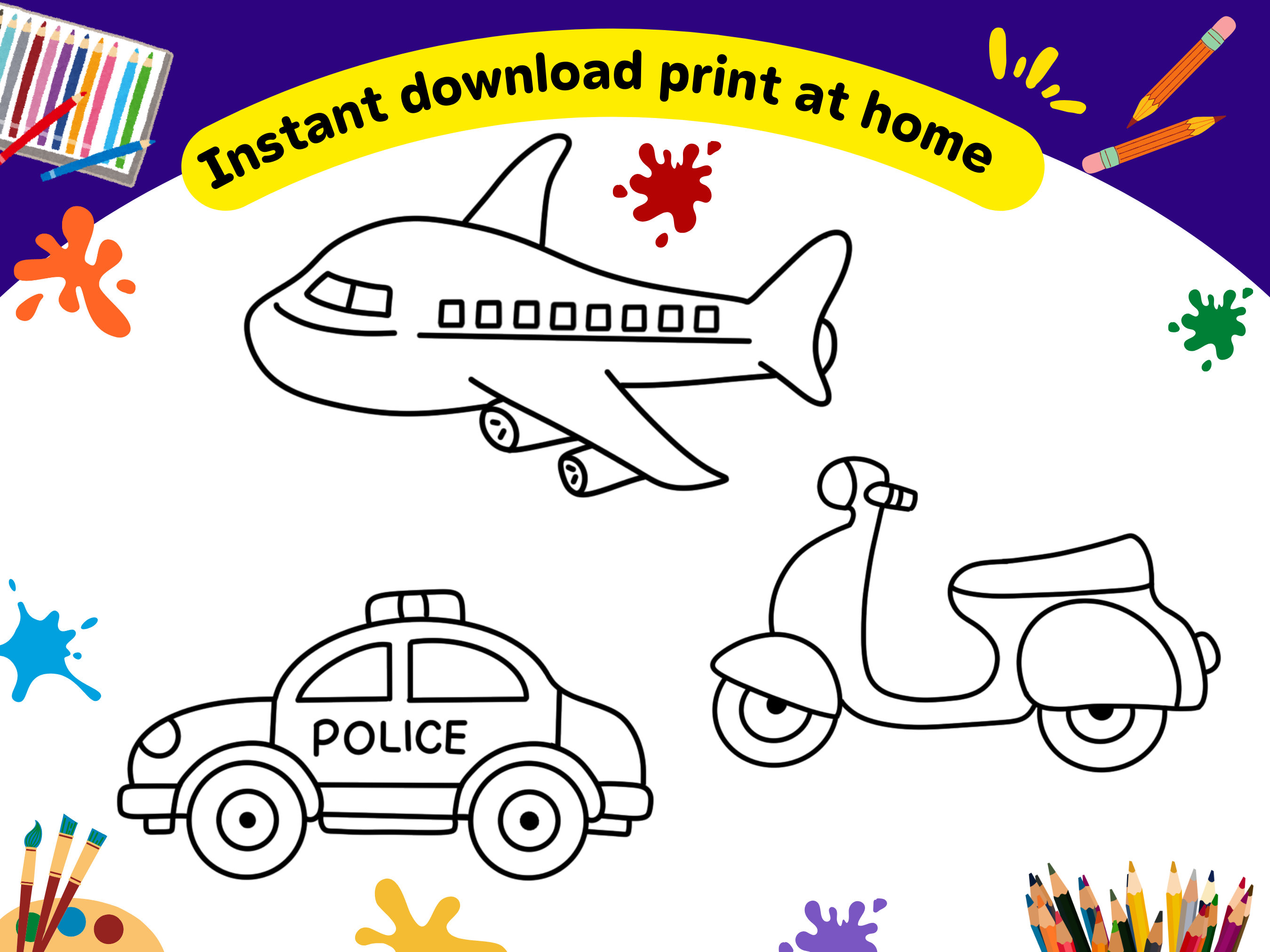 Printable Coloring Transportation, 15 Land Air Water,coloring for Kids ...