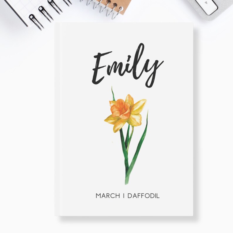 Personalised Birth Flower March Daffodil, A5 Hard Backed Cover, Month ...
