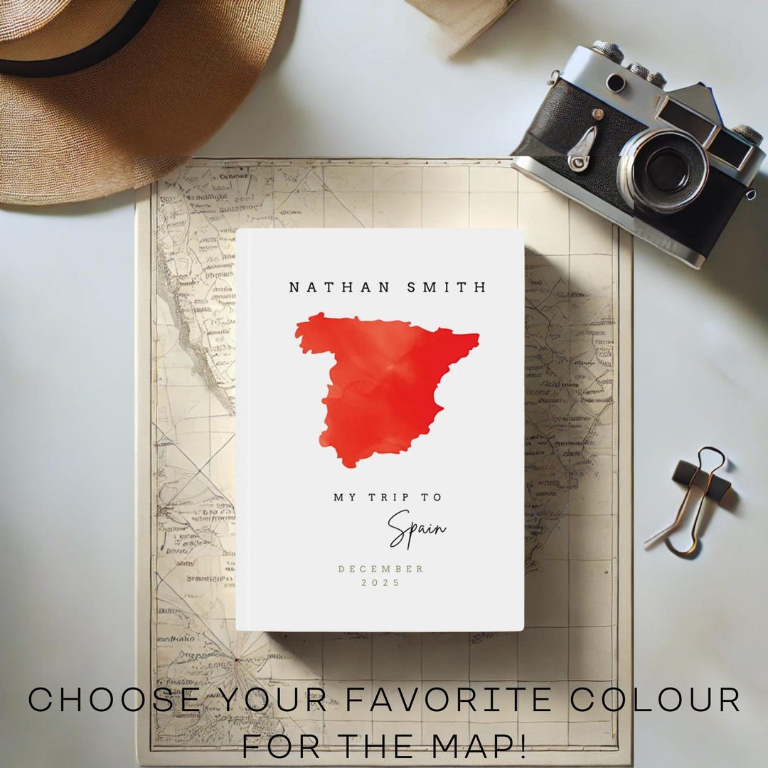 Spain Travel Journal - Simple Watercolour Map Design for Adventure ...