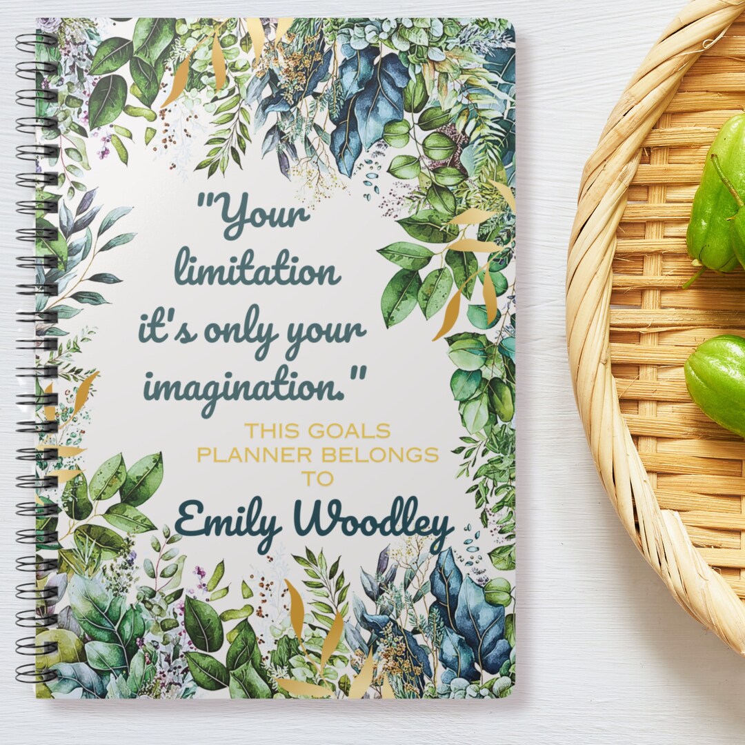 Personalised Leaves Print Spiral Notebook With Motivational Quote, A5 ...