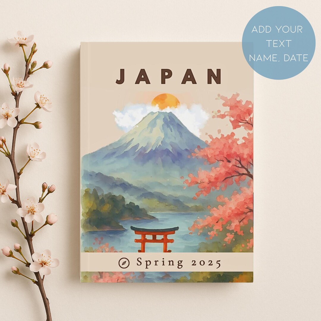 Personalized Japan Travel Journal Mount Fuji Cherry Blossom Notebook ...