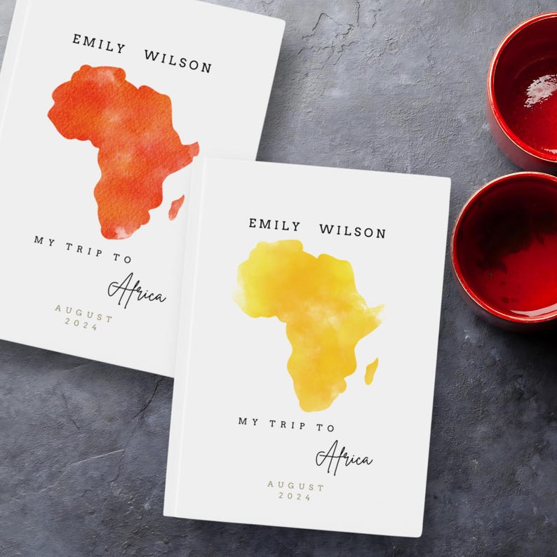 Personalised Africa Travel Journal Watercolour Notebook Travel Map ...