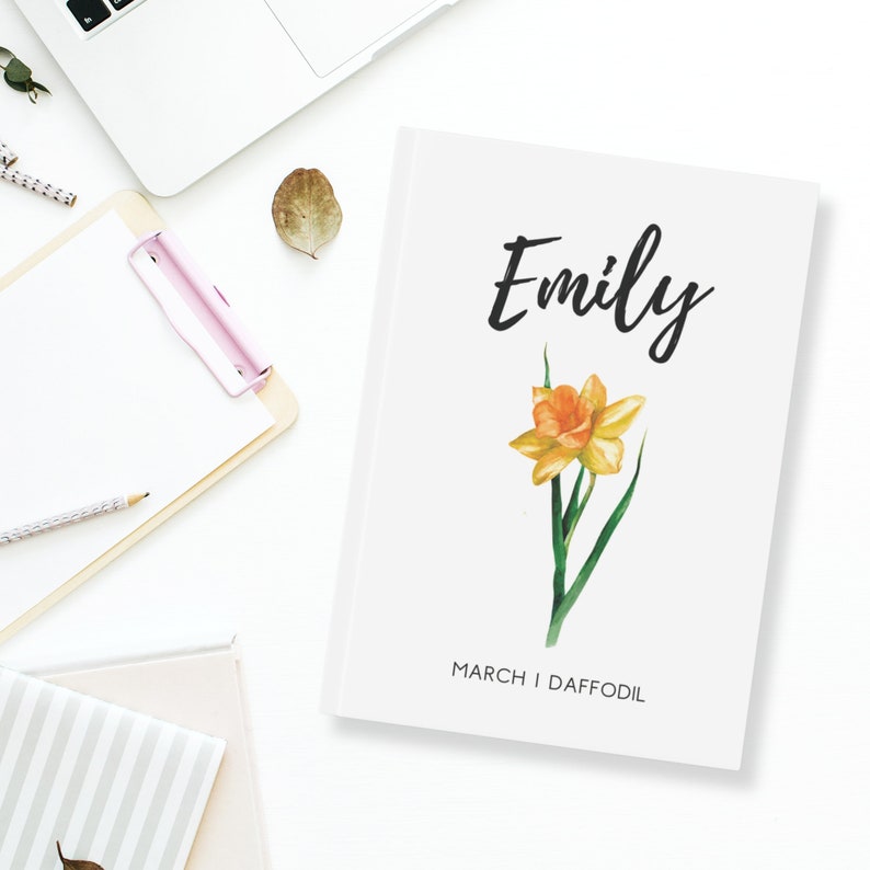 Personalised Birth Flower March Daffodil, A5 Hard Backed Cover, Month ...