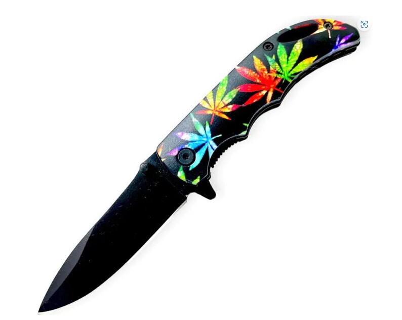Personalize Color Rasta Weed Knife Spring Assisted Folding Knife ...