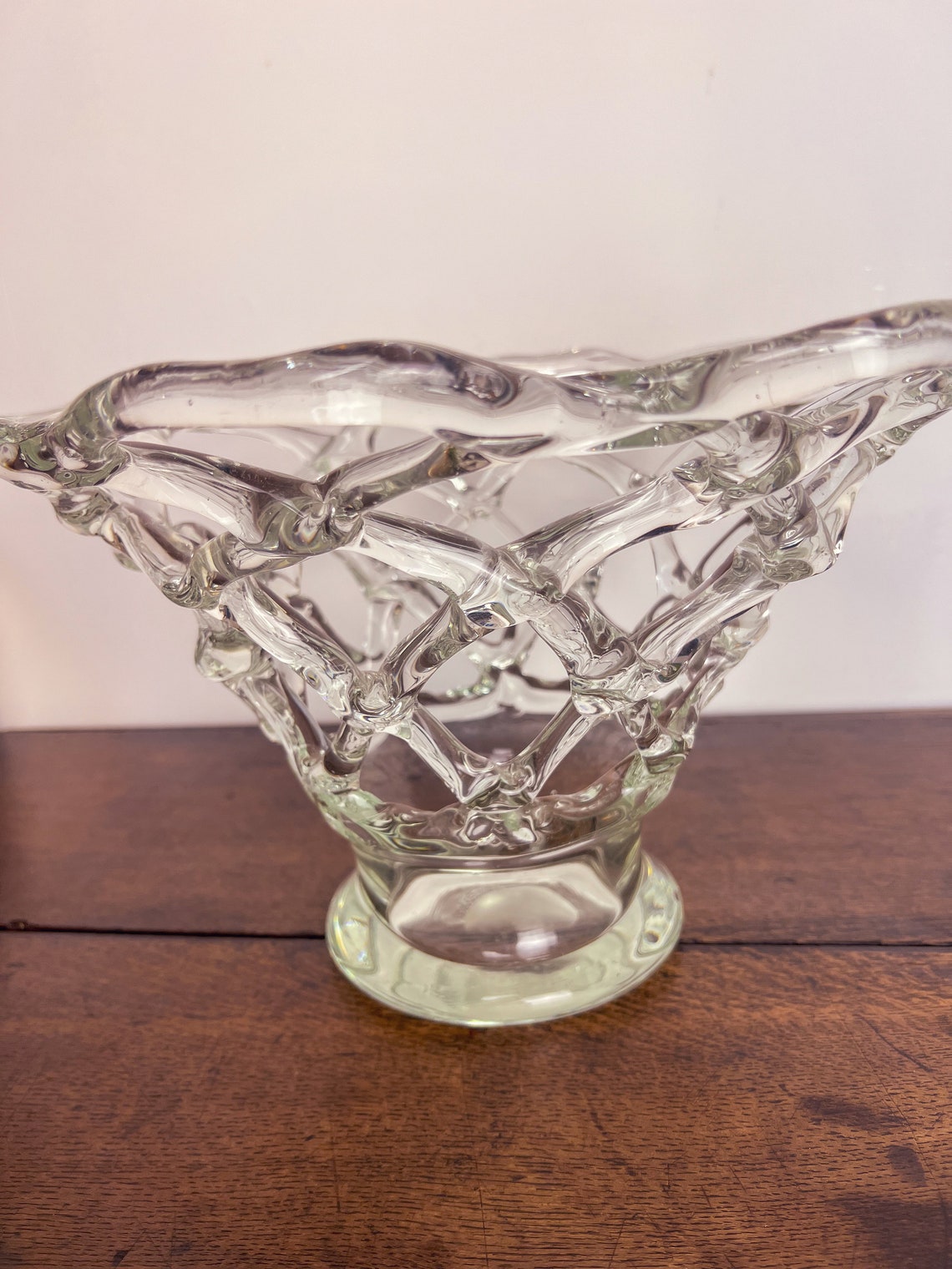 Huge Hand Blown Murano Style Art Glass Webbed Lattice Glass Centerpiece ...