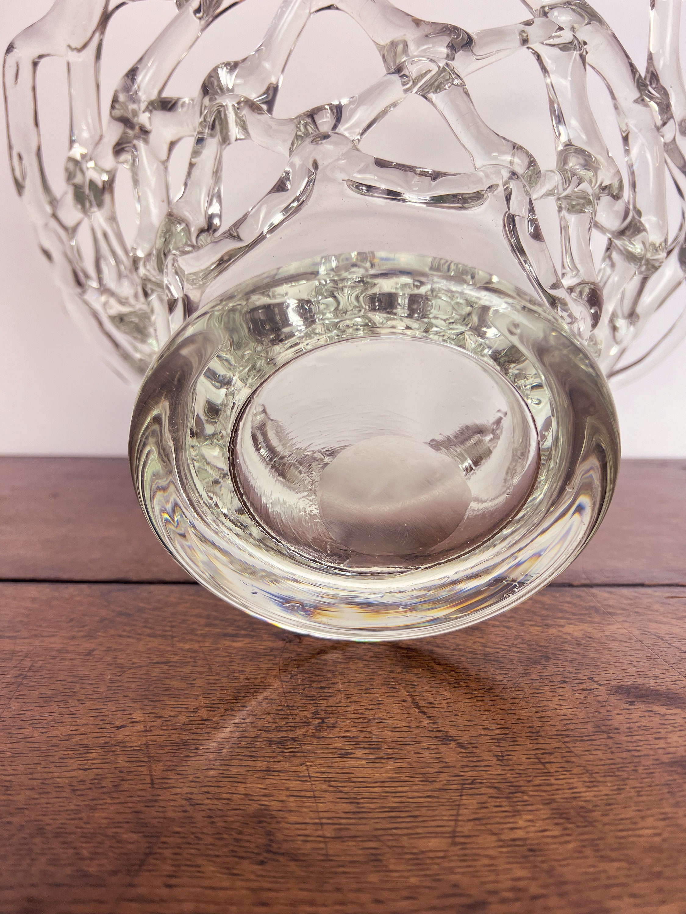 Huge Hand Blown Murano Style Art Glass Webbed Lattice Glass Centerpiece ...