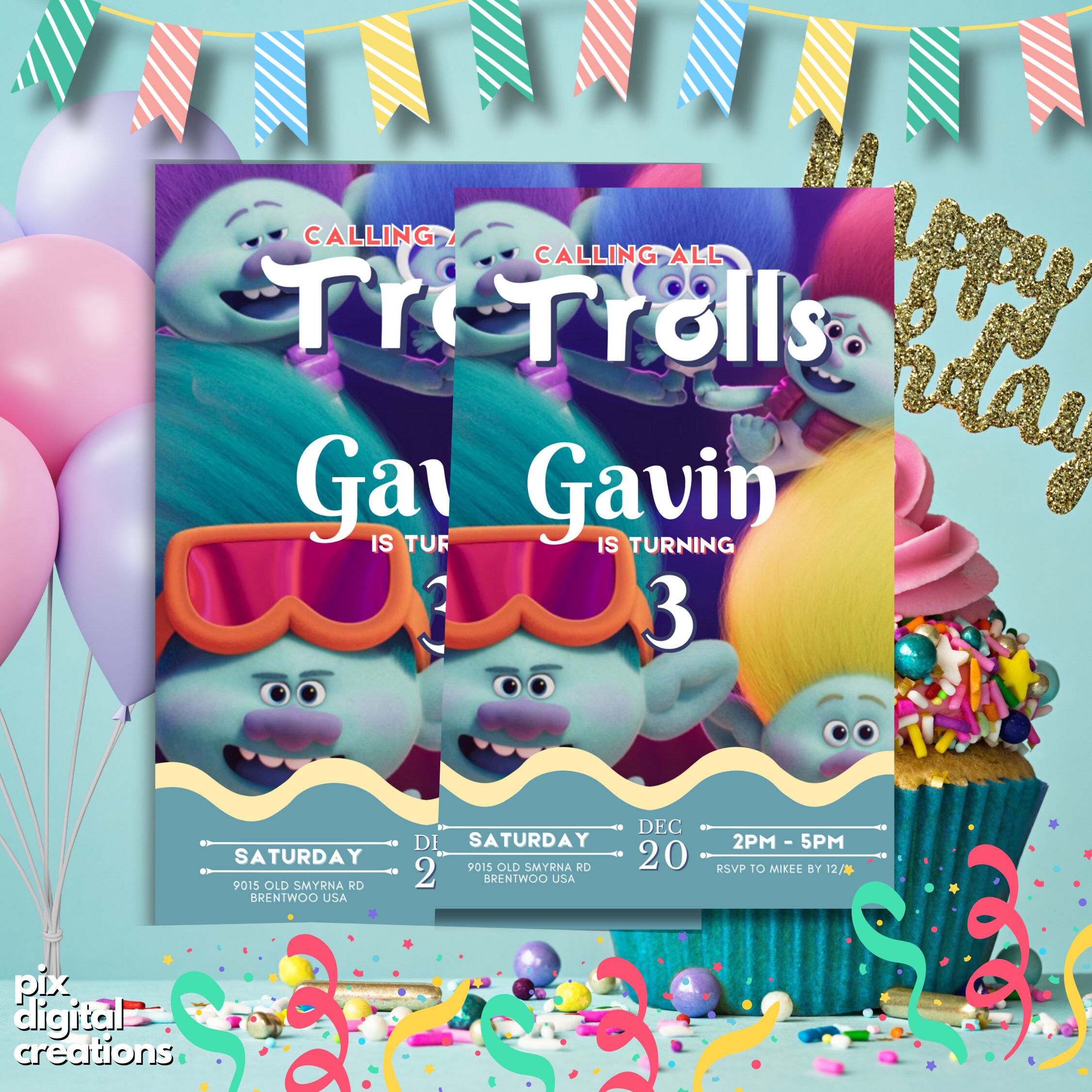 Trolls Band Together Invitation for Birthday Trolls Invitations Themed ...
