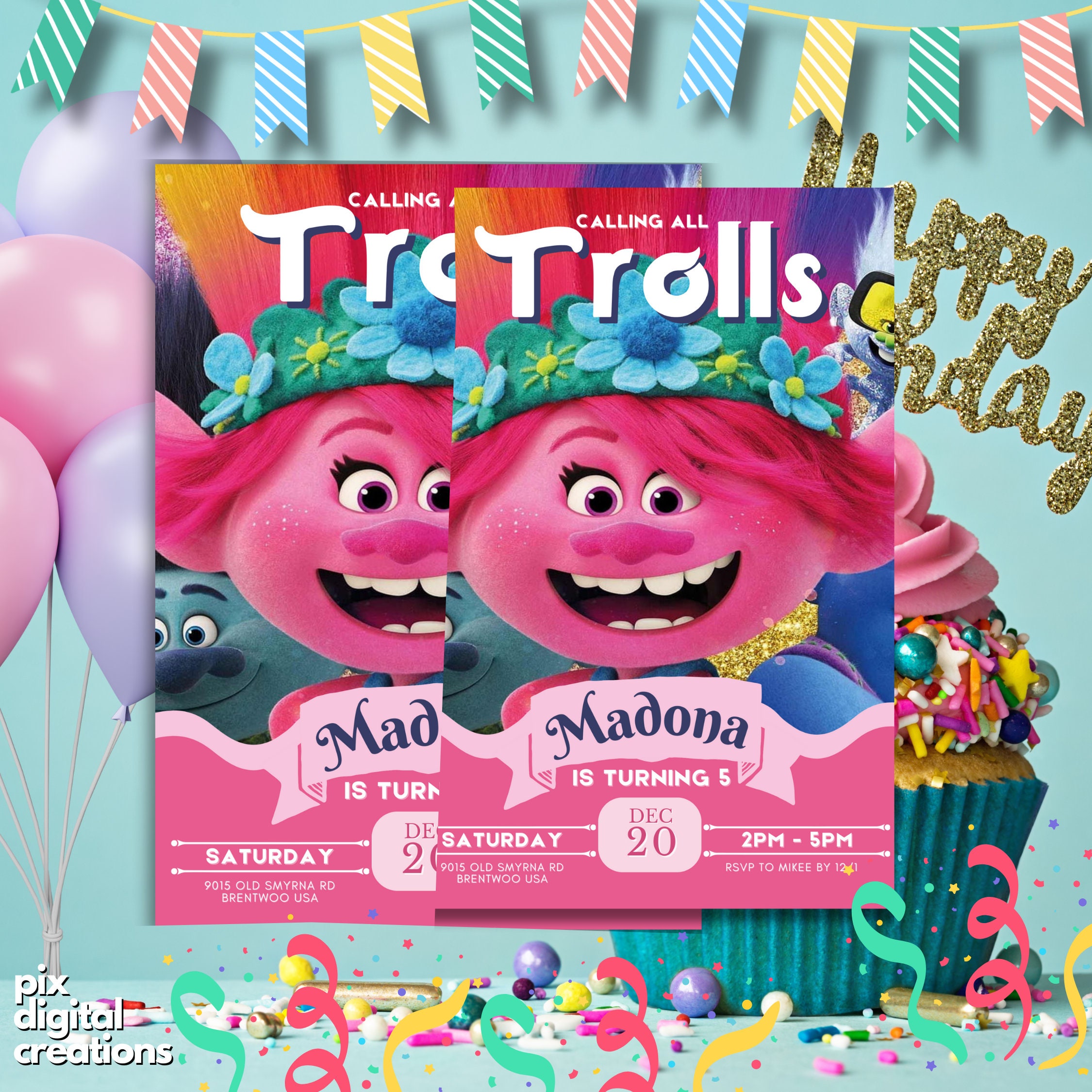 Trolls Band Together Invitation for Birthday Trolls Invitations Themed ...