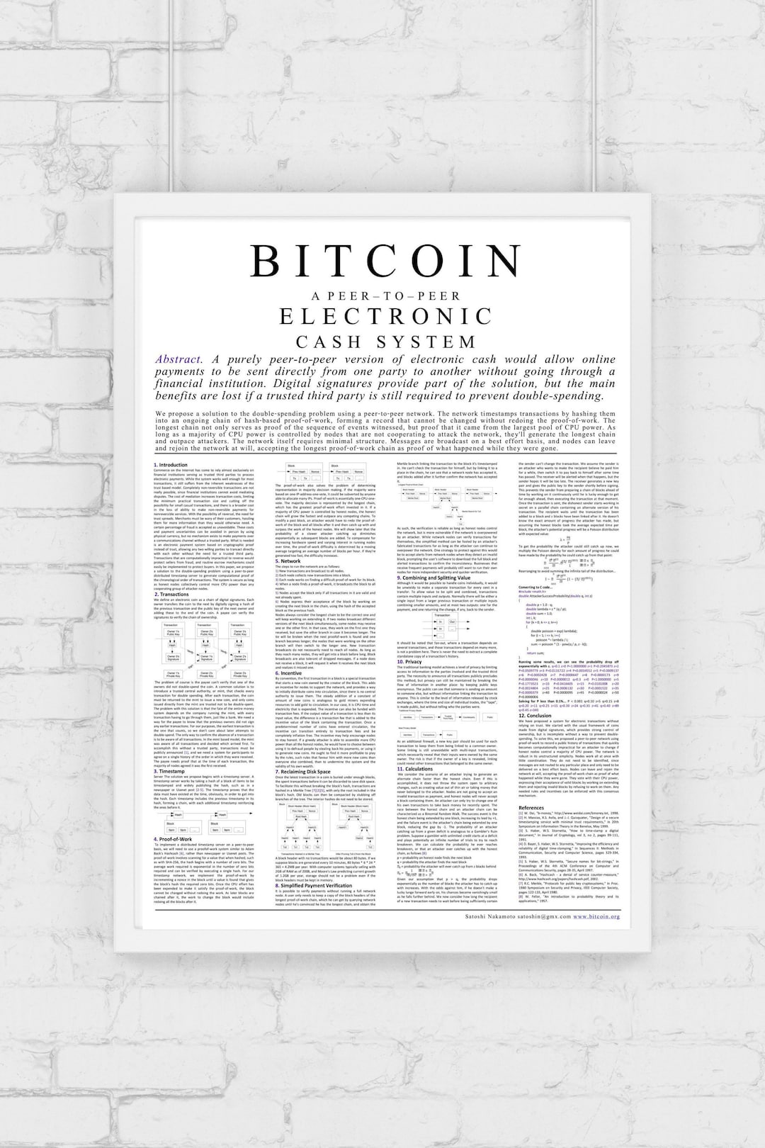 Bitcoin White Paper Matte Poster Satoshi Nakamoto Wall Decor for Crypto ...