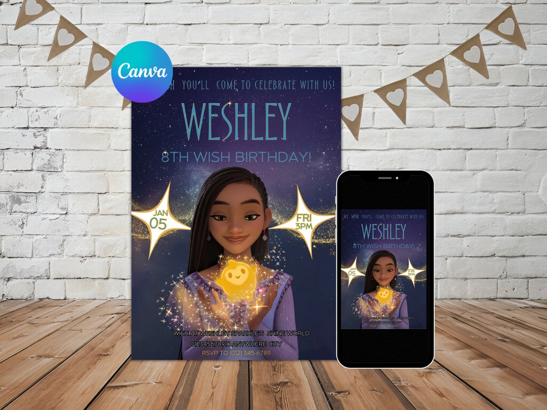 Cute Sparkle Wish Invitation, Canva Editable Birthday Party Invitations ...