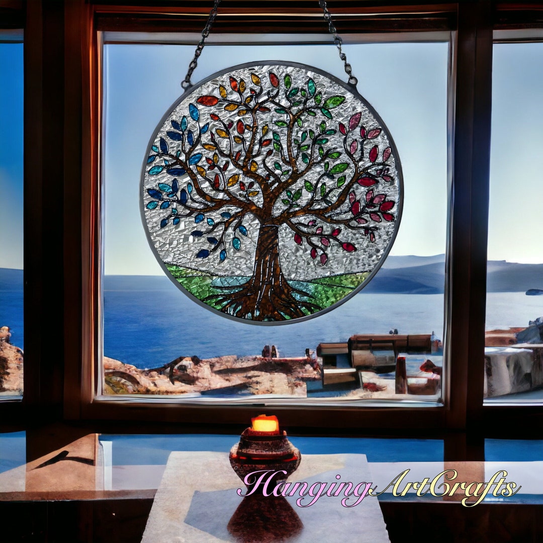 Stained Glass Suncatcher: Tree of Life Celebrating the Four Seasons ...