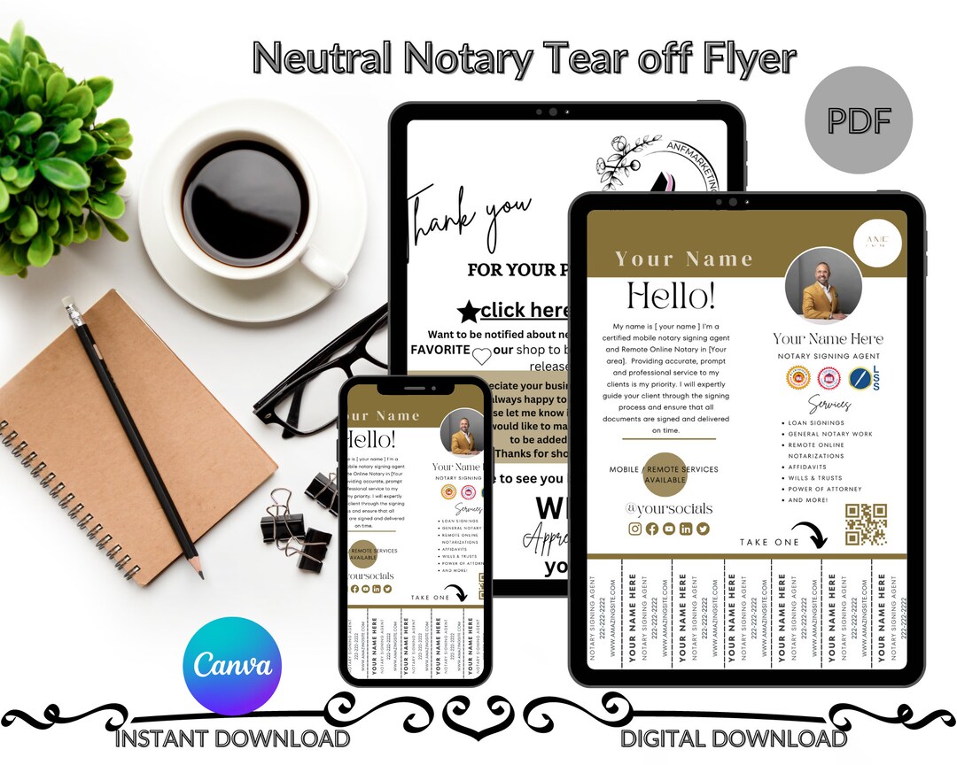 Notary Tear-off Flyer Template | Editable Digital Download for ...
