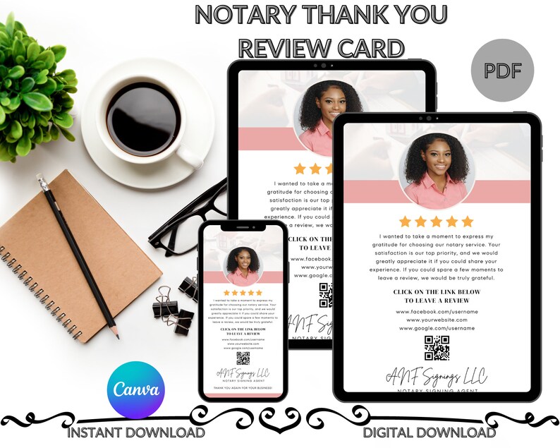 Notary Client Review Request Card Template Editable Digital Download ...
