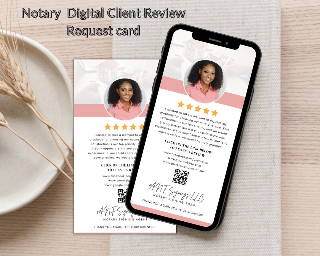 Notary Client Review Request Card Template | Editable Digital Download ...