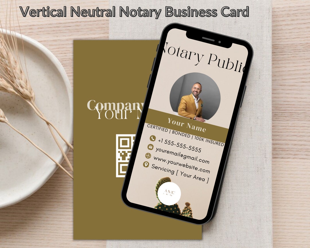 Vertical Notary Business Card Template | Editable Digital Download for ...