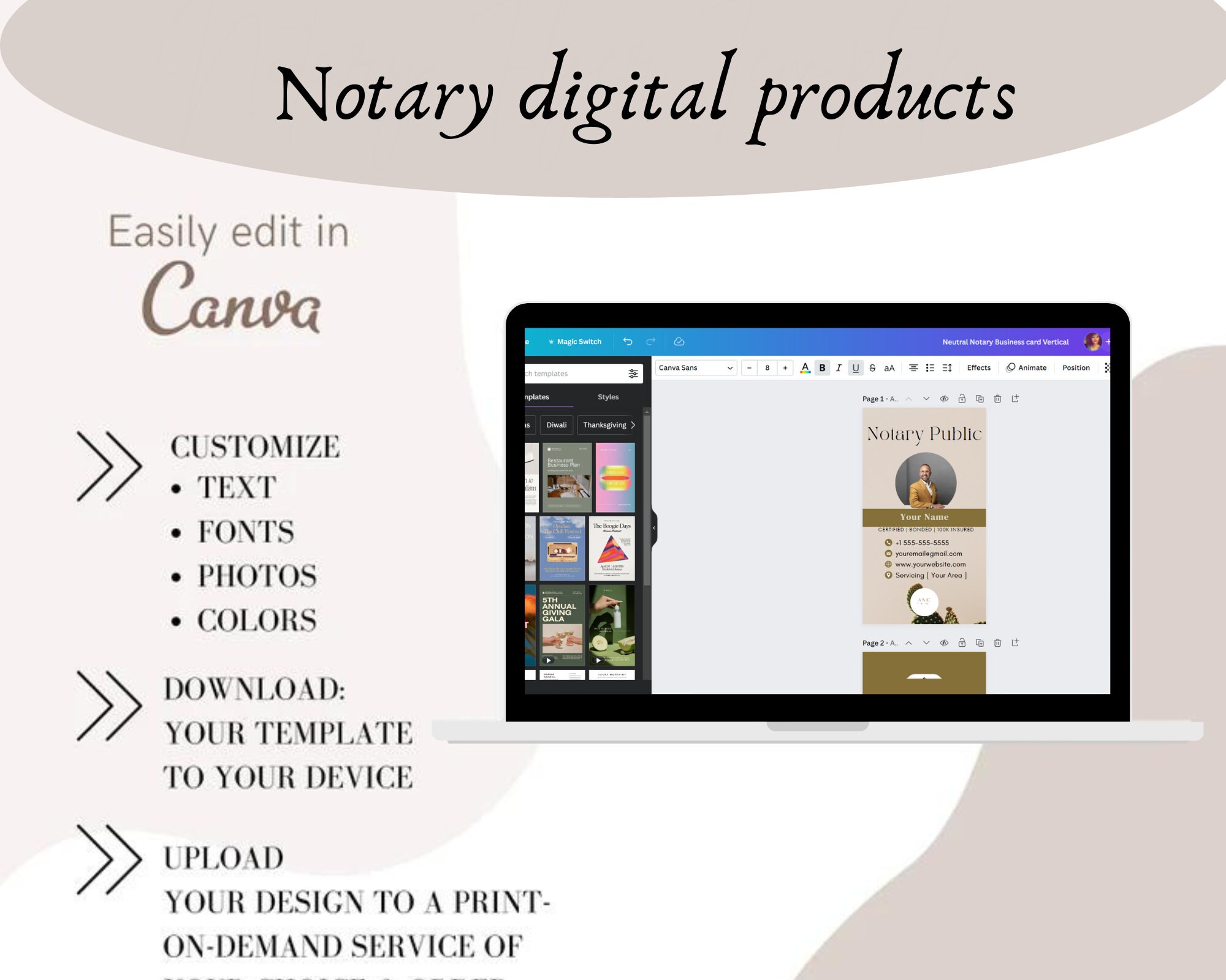 Vertical Notary Business Card Template Editable Digital - Etsy