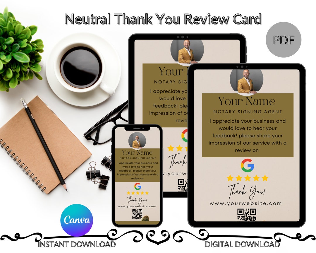Notary Thank You Review Card Template | Editable Digital Download for ...
