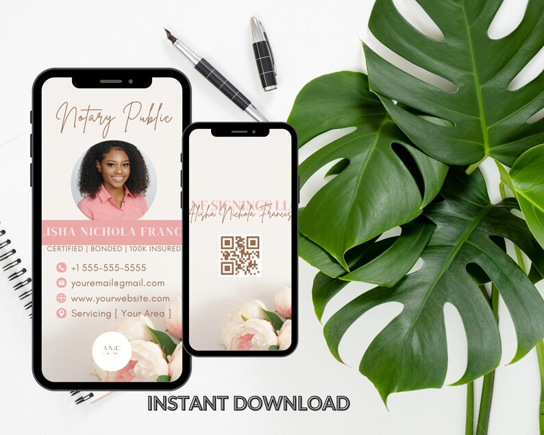 Vertical Notary Business Card Template | Editable Digital Download for ...