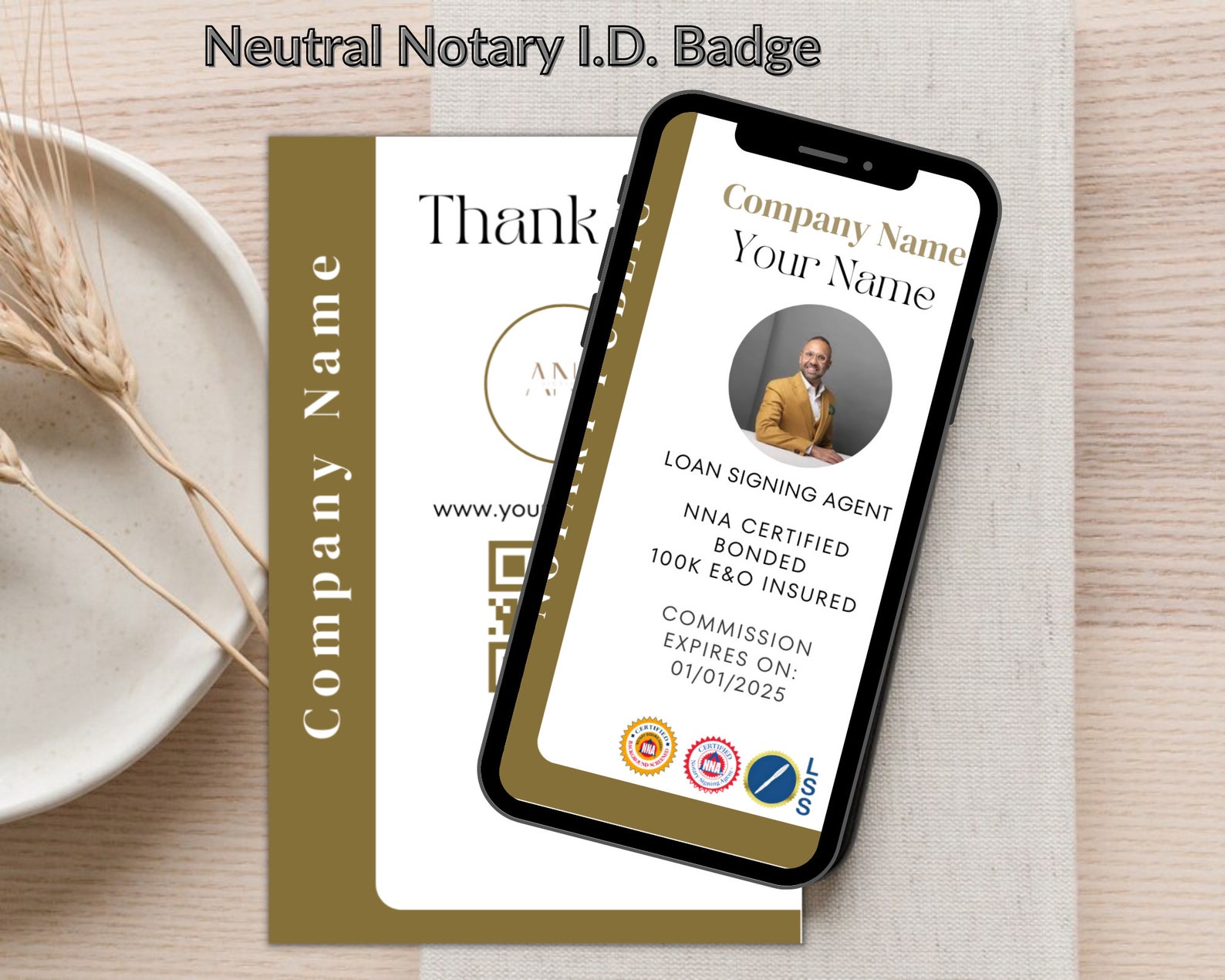 Neutral Notary ID Badge Template | Editable Digital Download for ...