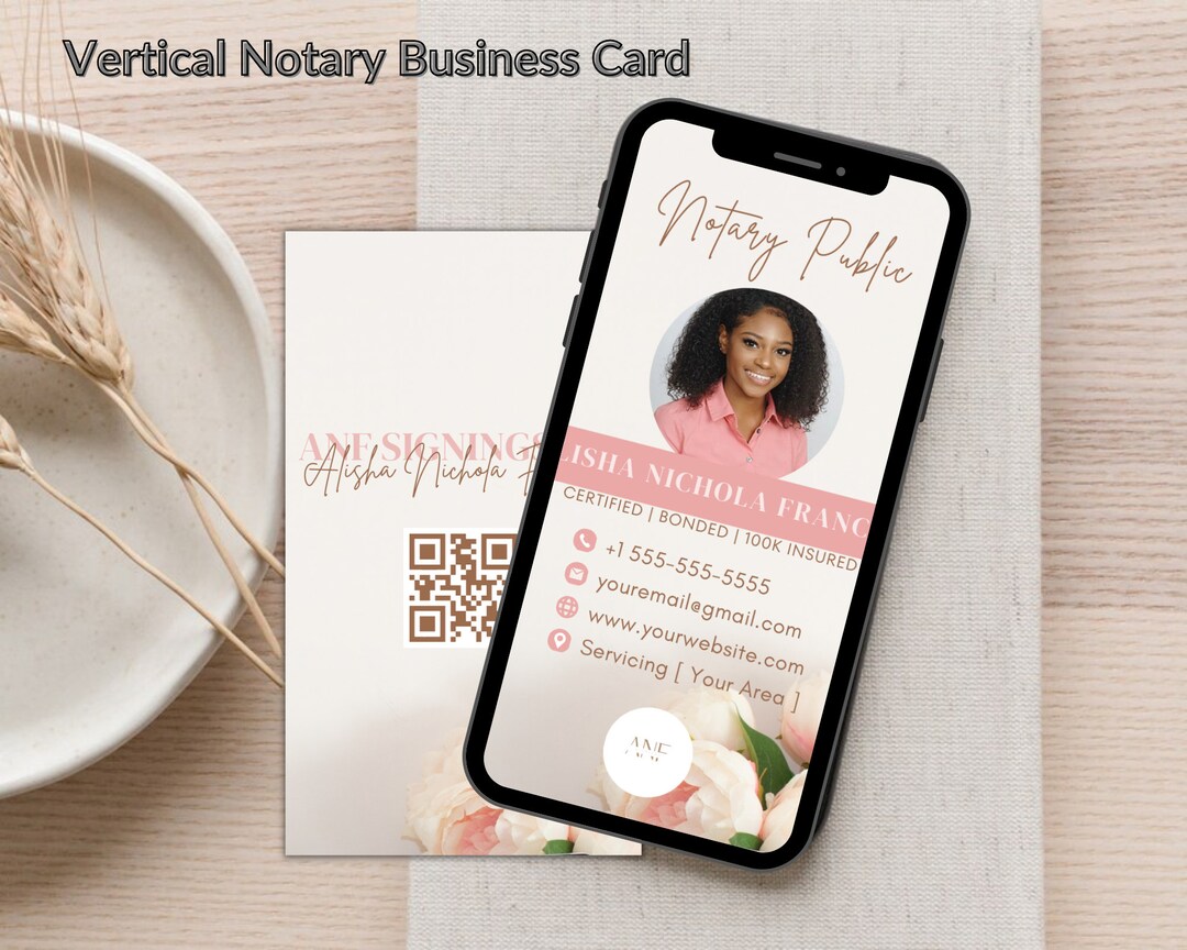 Vertical Notary Business Card Template | Editable Digital Download for ...