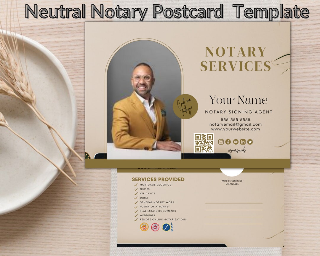 Notary Postcards Template | Editable Digital Download for Notary Public ...