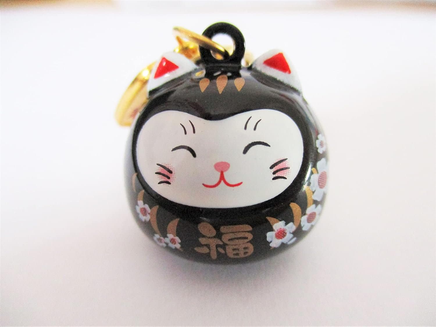 Kawaii Lucky Cat Keyrings, Maneki Neko Charm With Chime Bell, Black ...
