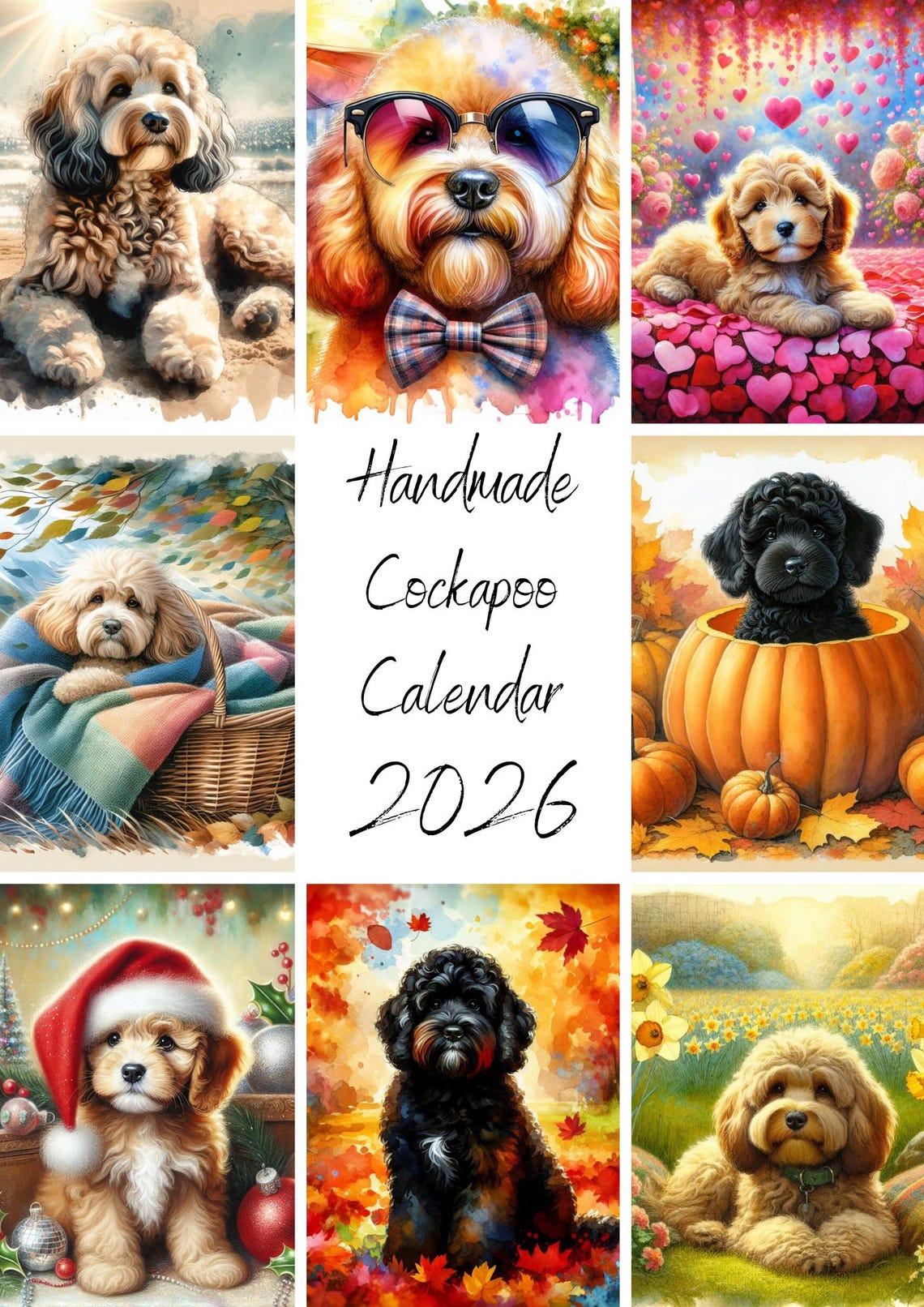 Cockapoo Calendar 2026, Wall, A4, One Month View, Handmade Art Design ...