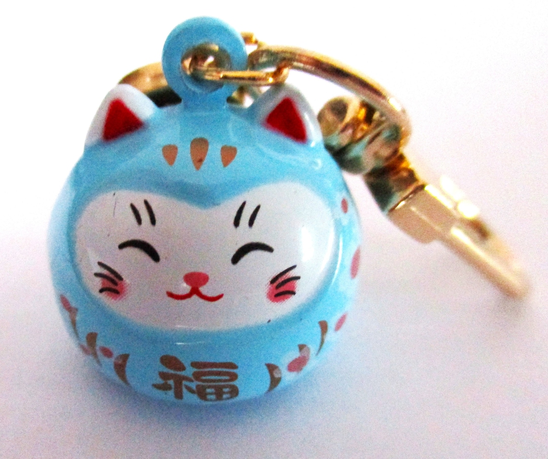Kawaii Lucky Cat Keyrings, Maneki Neko Charm With Chime Bell, Blue ...
