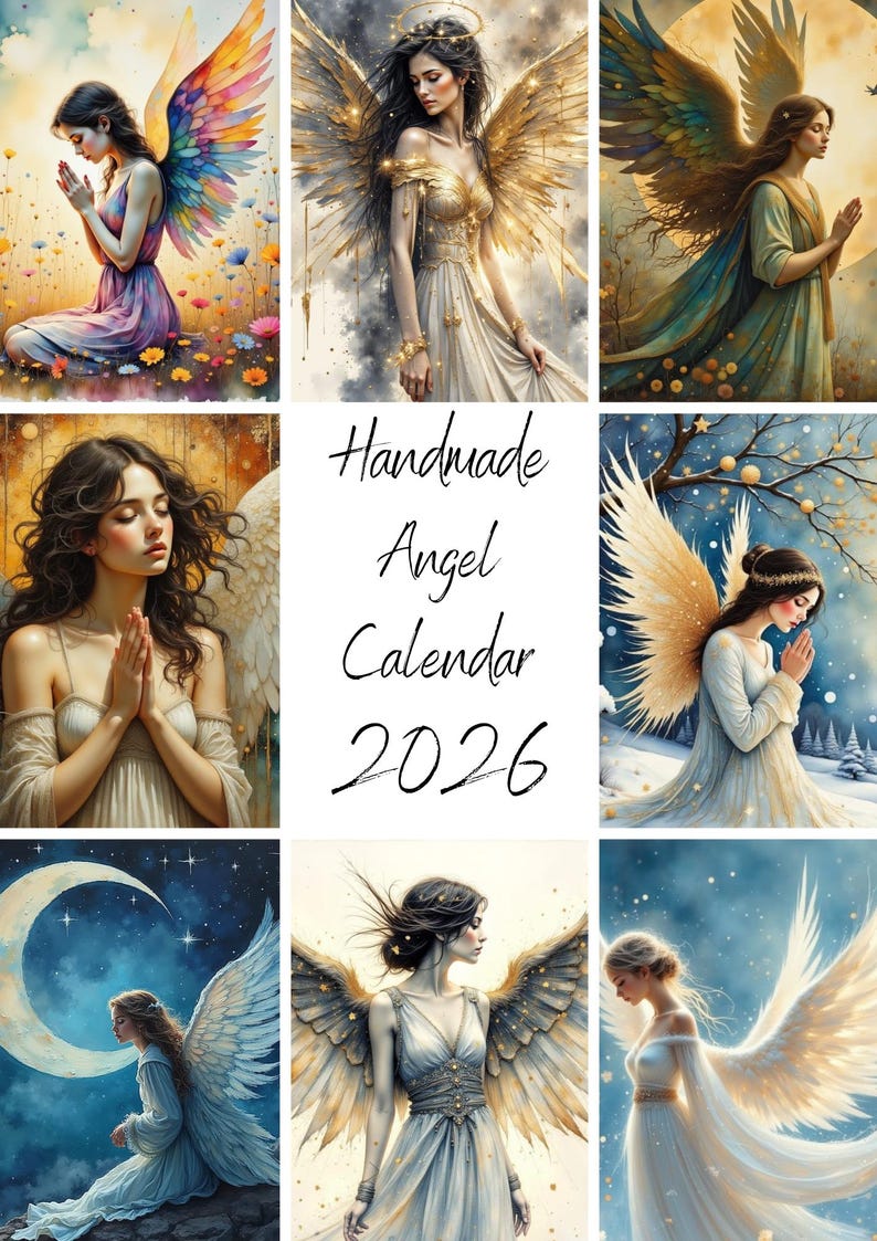 2026 Angel Wall Calendar: Handmade A4 Monthly View With Uplifting ...