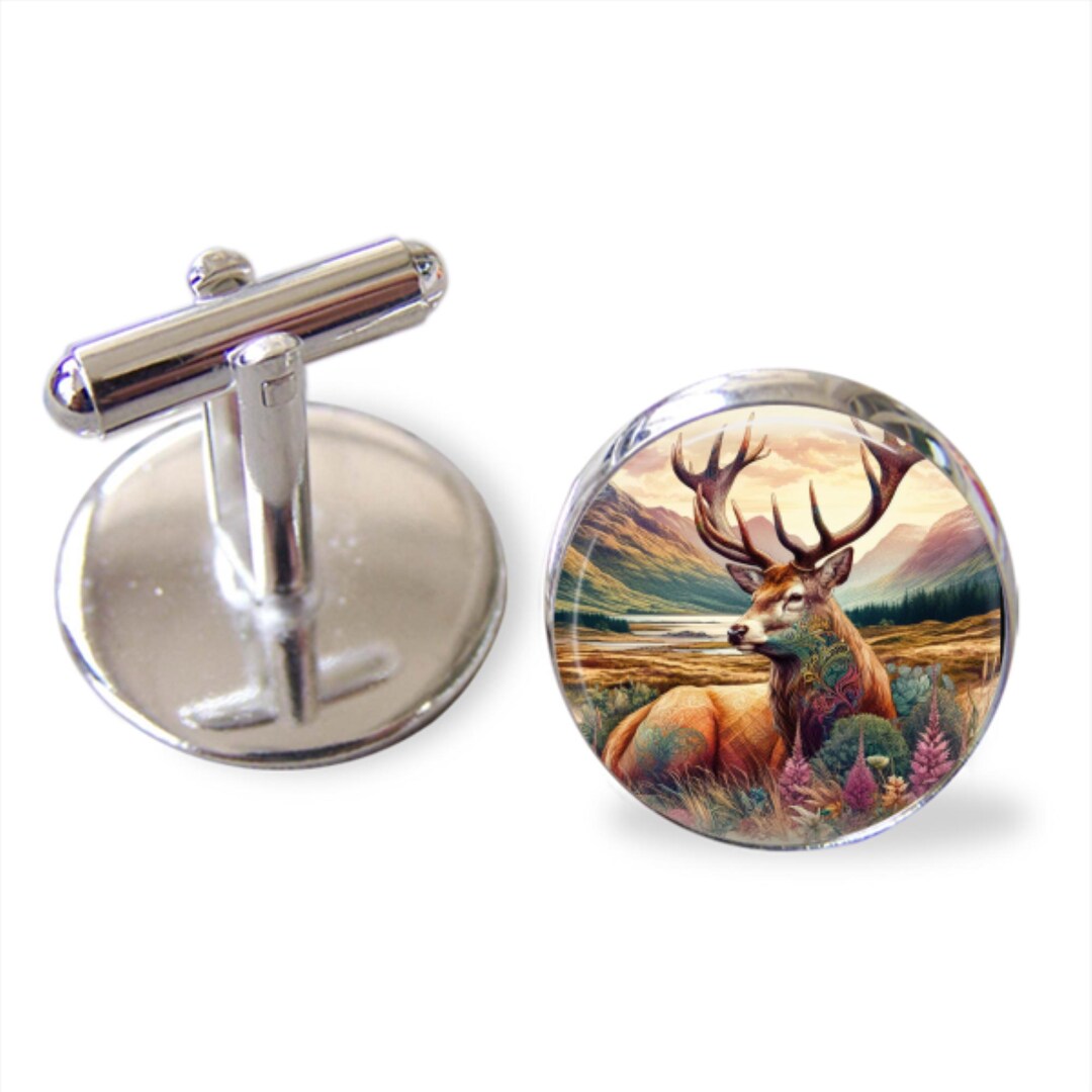 Scottish Stag Cufflinks – Handmade 16mm Silver-plated – Highland Gift ...