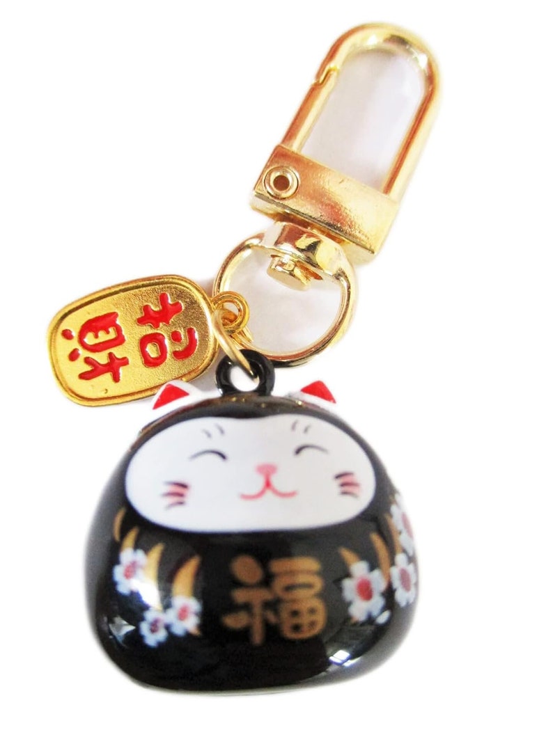 Kawaii Lucky Cat Keyrings, Maneki Neko Charm With Chime Bell, Black ...
