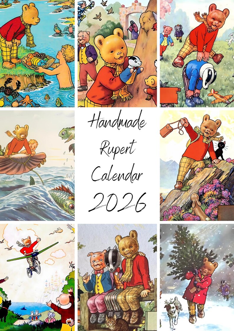 Rupert Bear 2026 Calendar – Handmade Vintage Design – A4 Spiral Bound ...