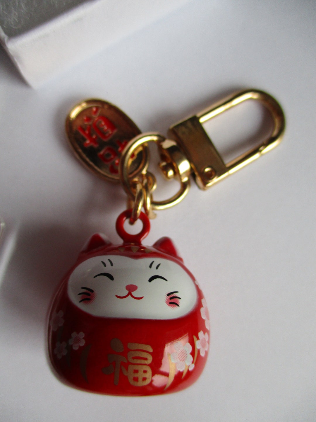 Kawaii Red Lucky Cat Keychain, Maneki Neko Chime Bell Charm - Etsy UK