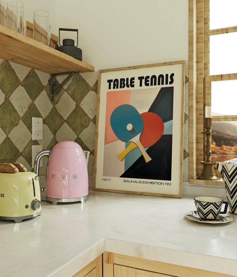 Vintage Table Tennis Print Ping Pong Poster Bauhaus Wall Art Mid ...