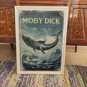Moby Dick Book Cover Print: Vintage Whale Illustration Art - Etsy