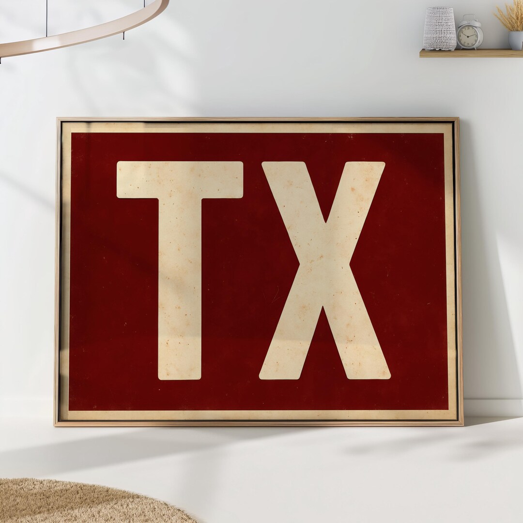 Texas TX Print – Vintage Red Sign Wall Art, Rustic - Etsy
