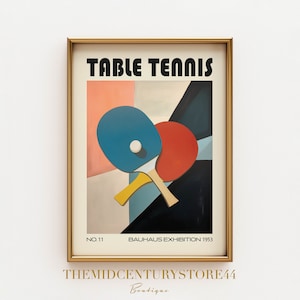 Vintage Table Tennis Print Ping Pong Poster Bauhaus Wall Art Mid ...