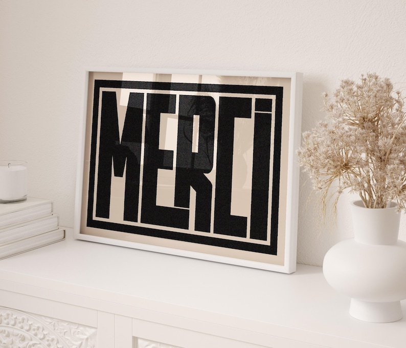 Merci Typography Print: Minimalist French Thank You Wall Art - Etsy