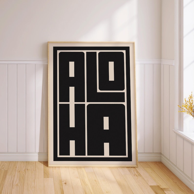 Mid Century Modern Aloha Print Minimalist Hawaiian Typography Wall Art ...