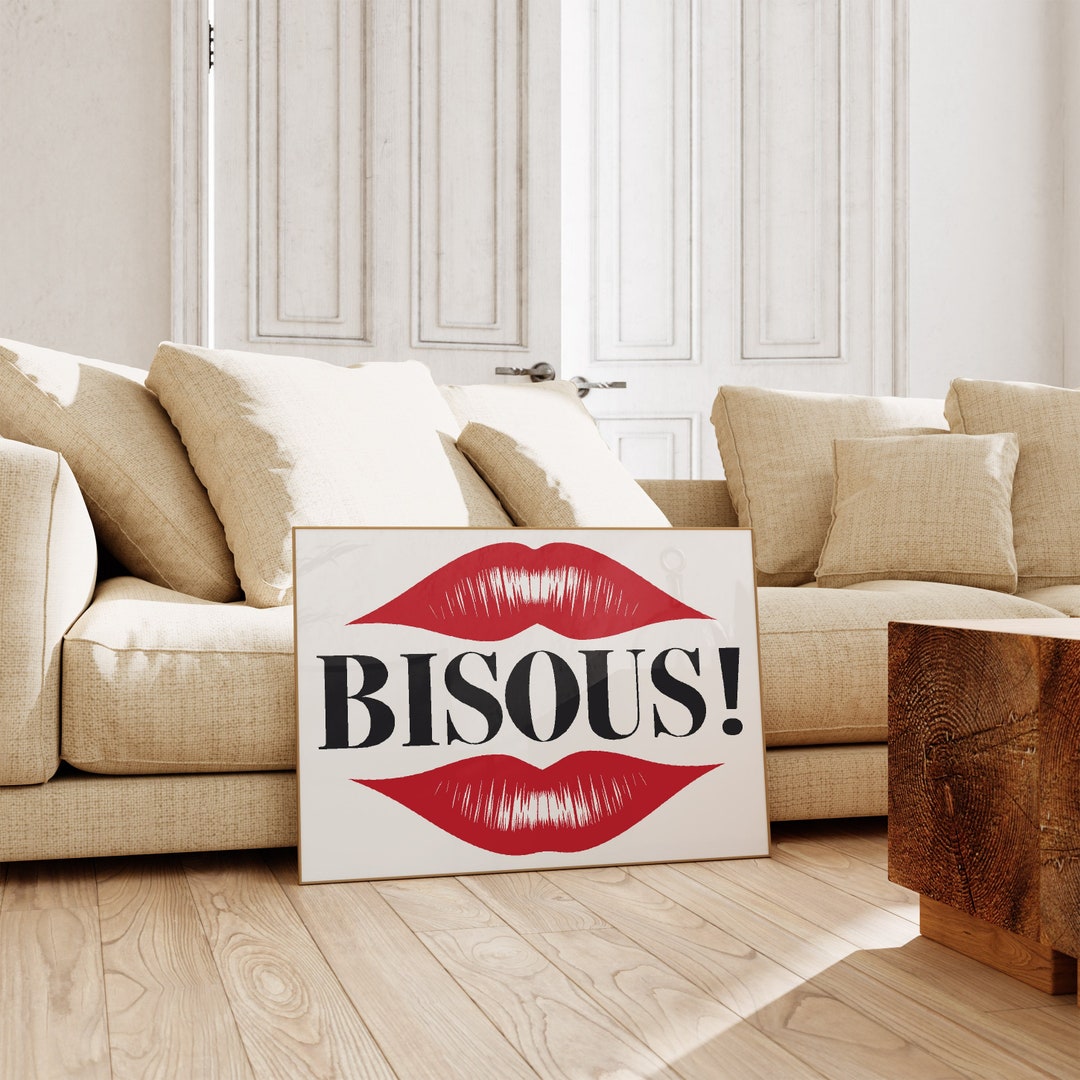 Bisous Red Lips Art Print: French Kiss Romantic Wall Decor - Etsy