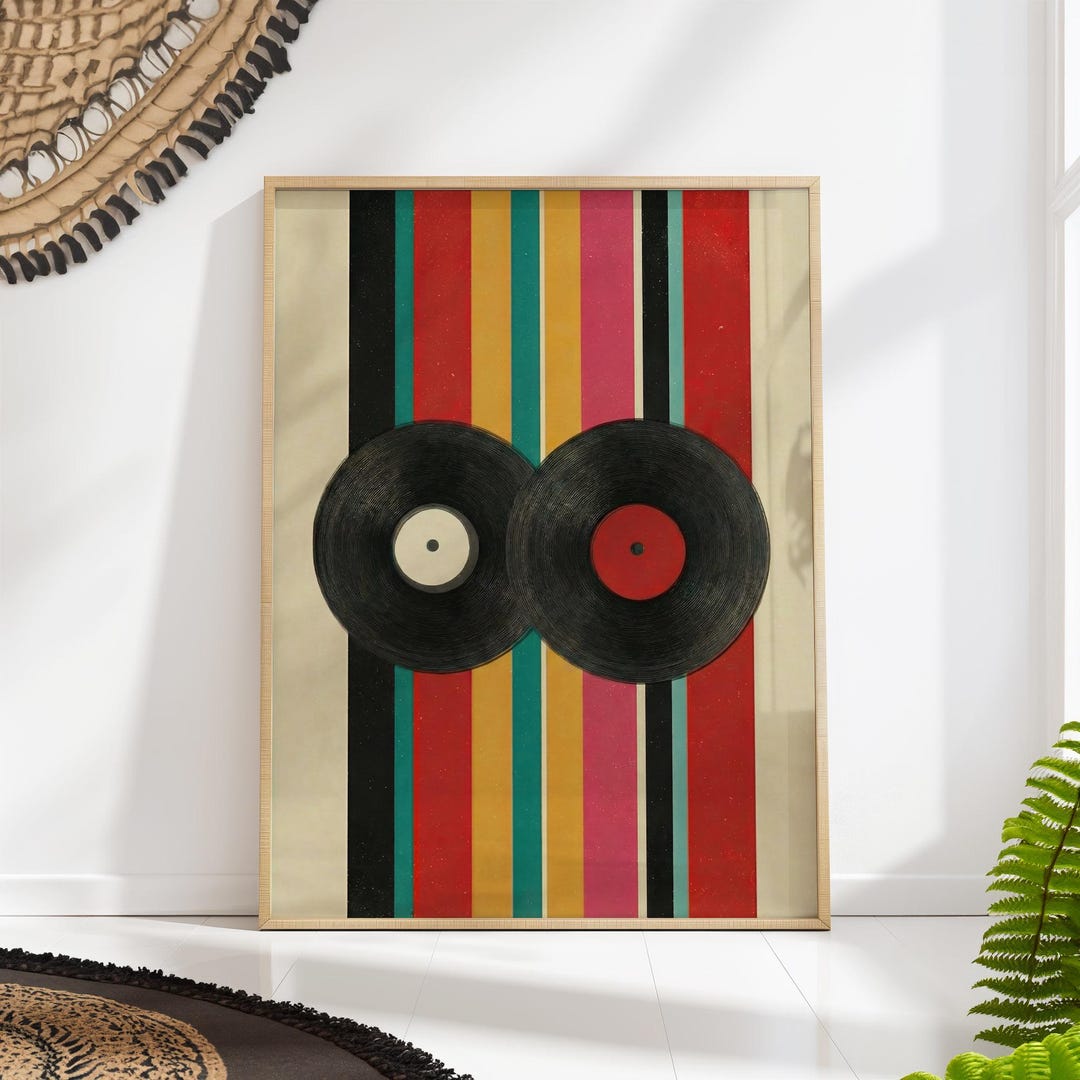 Retro Vinyl Record Wall Art - Mid Century Modern 70s Striped Music ...