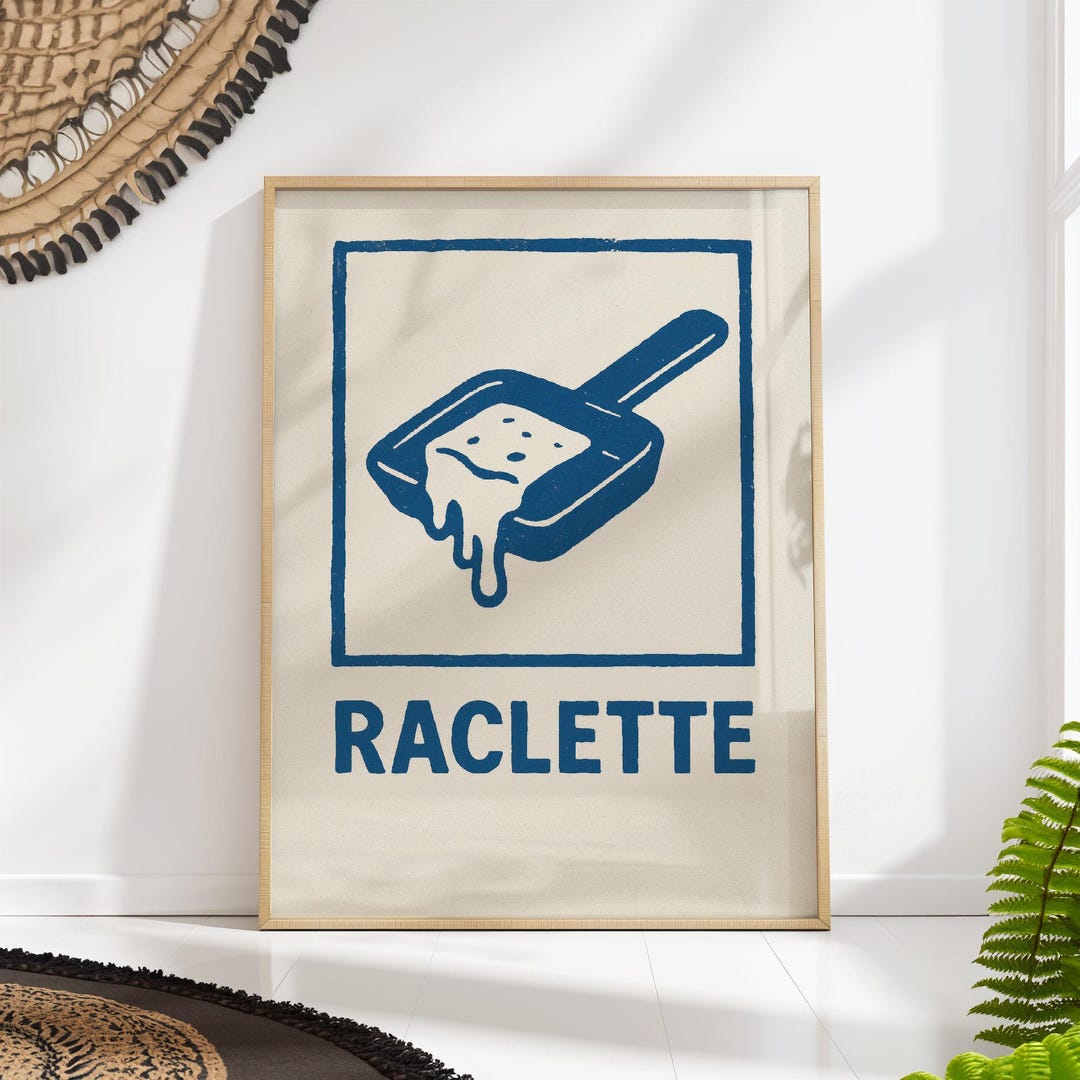 Raclette Cheese Art Print, Swiss Kitchen Poster, Mid-century Modern ...