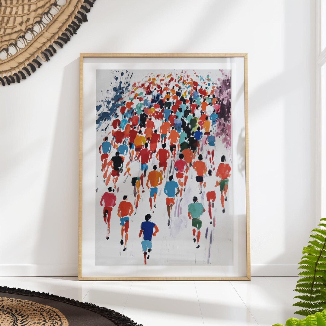 Marathon Print Colorful Runners Mid Century Sport Wall Art - Etsy