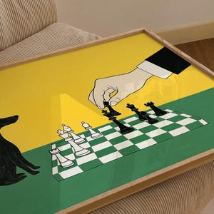 Chess Dog Print Mid Century Pop Art Wall Decor Quirky Game Room Gift - Etsy