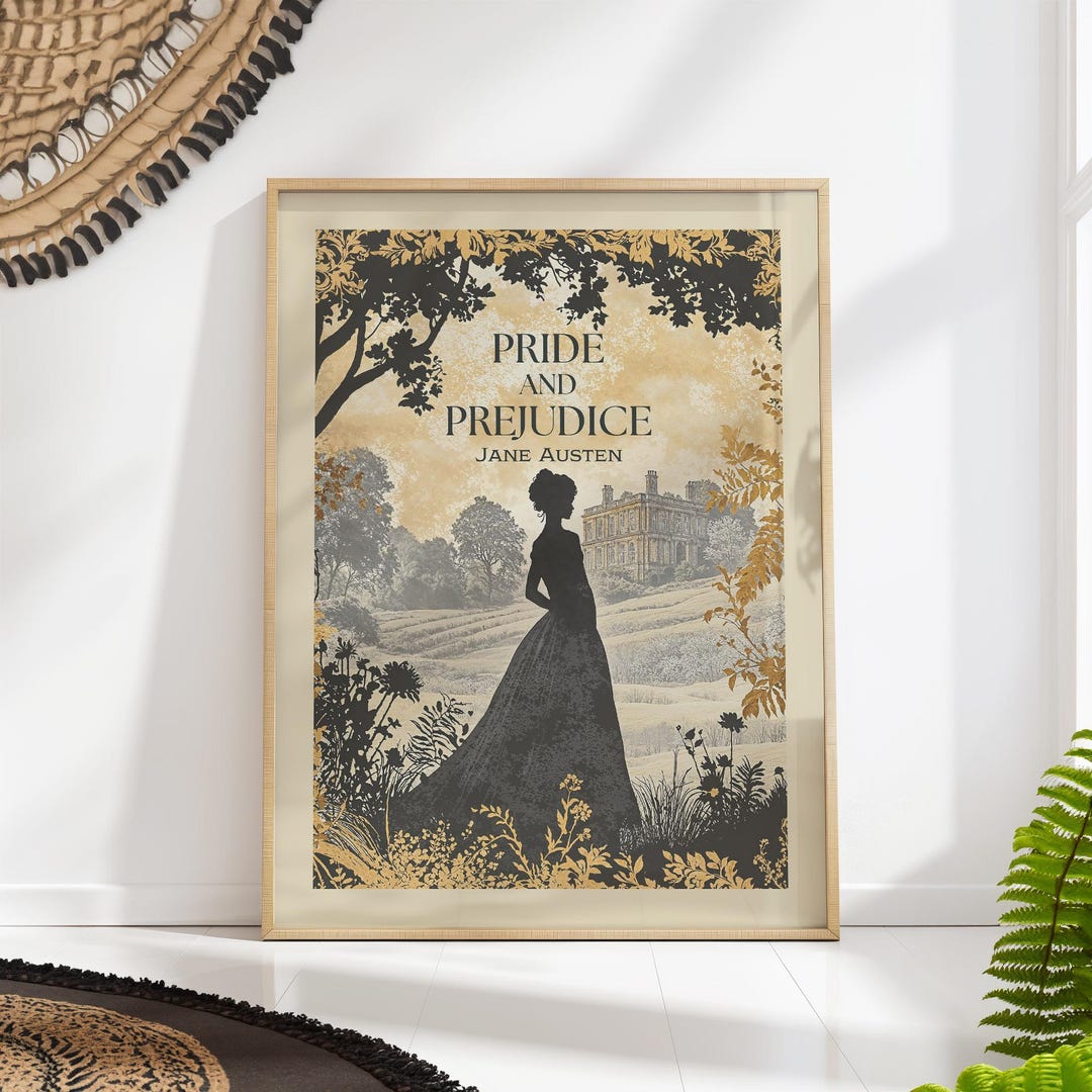 Pride and Prejudice Art Print Jane Austen Poster Literary Book Cover ...