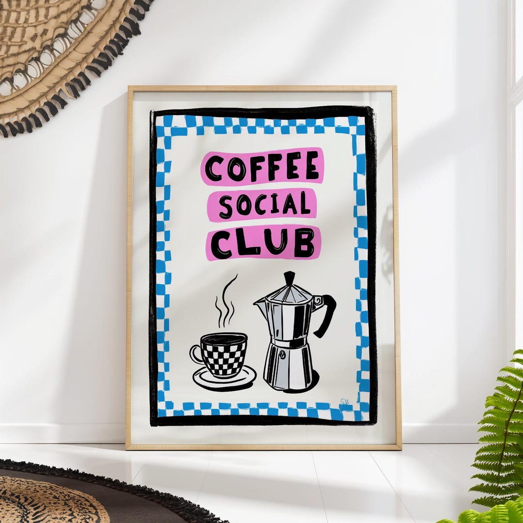 Coffee Social Club Poster, Moka Pot Kitchen Wall Art - Etsy