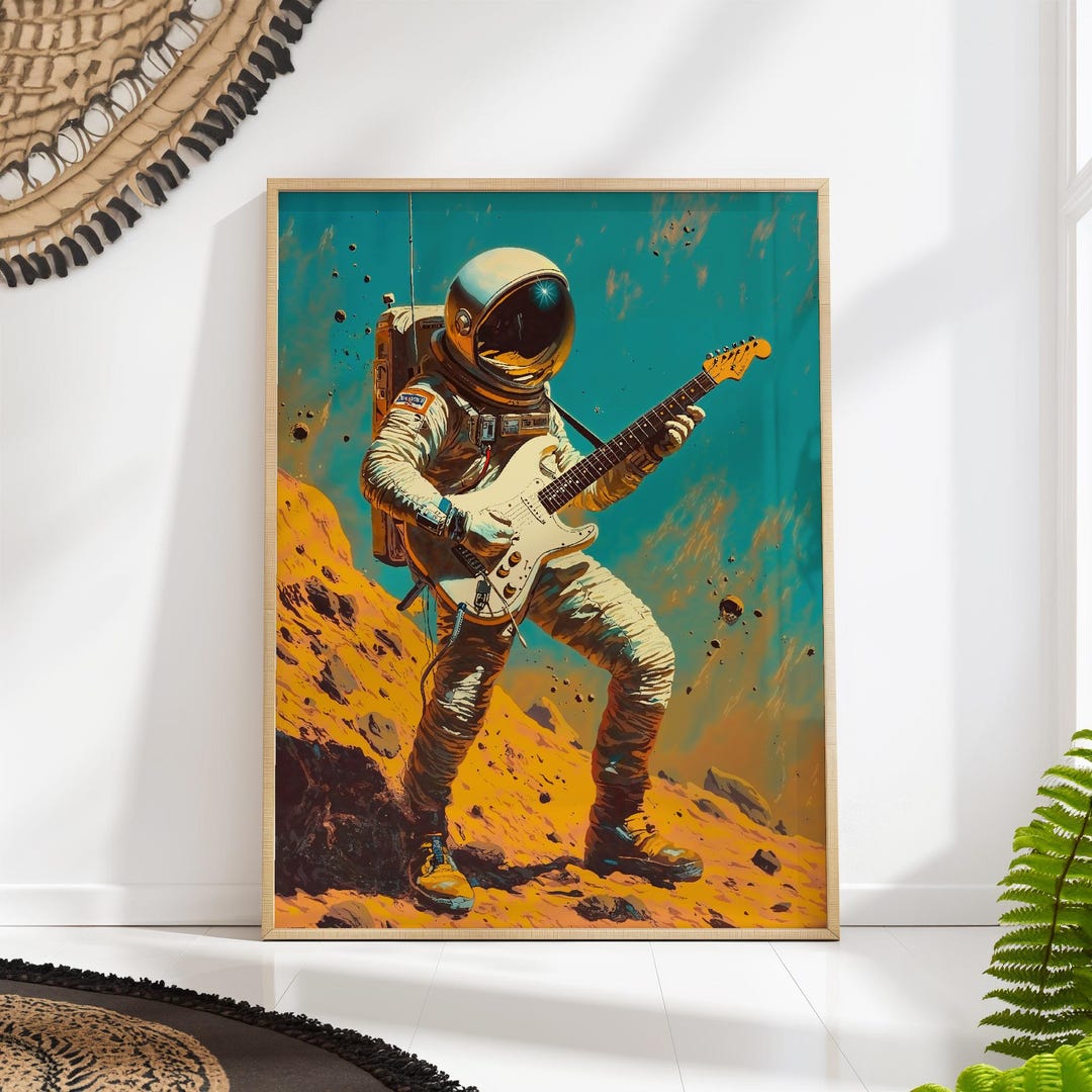 Astronaut Guitar Art Print - Retro Space Music Poster - Cosmic Wall ...