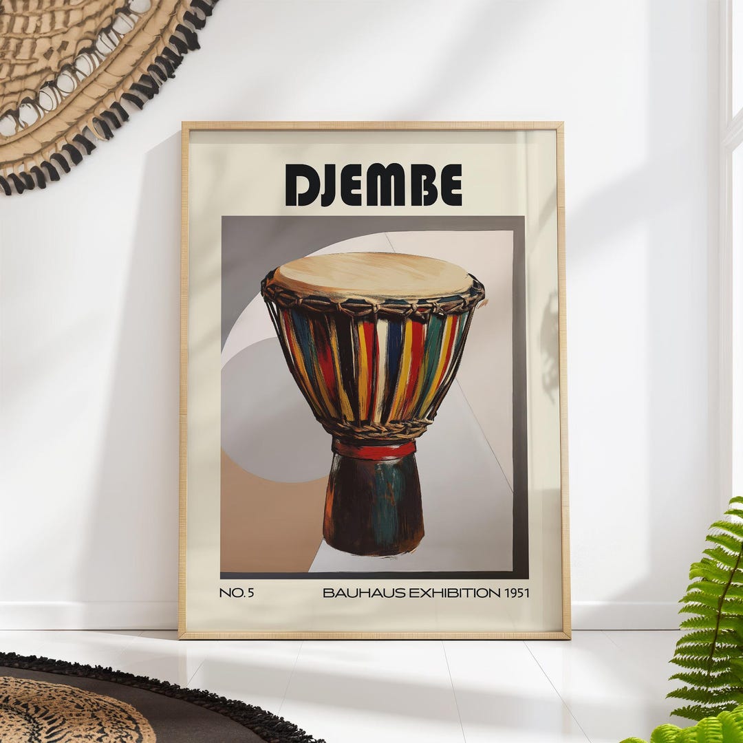 Vintage Djembe Print, Mid Century Music Wall Art, Retro Bauhaus ...